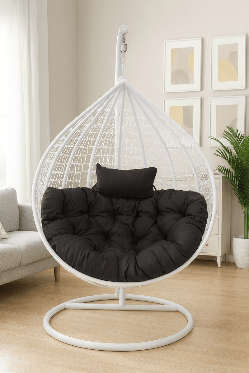 SoloNest White Single Egg Chair With Black Cushion – Egg Chairs AU